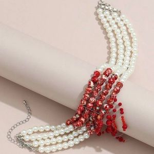 Jewelry | Vampire Bite Elegant Blood Droplets Pearl Collar Dripping Red ...